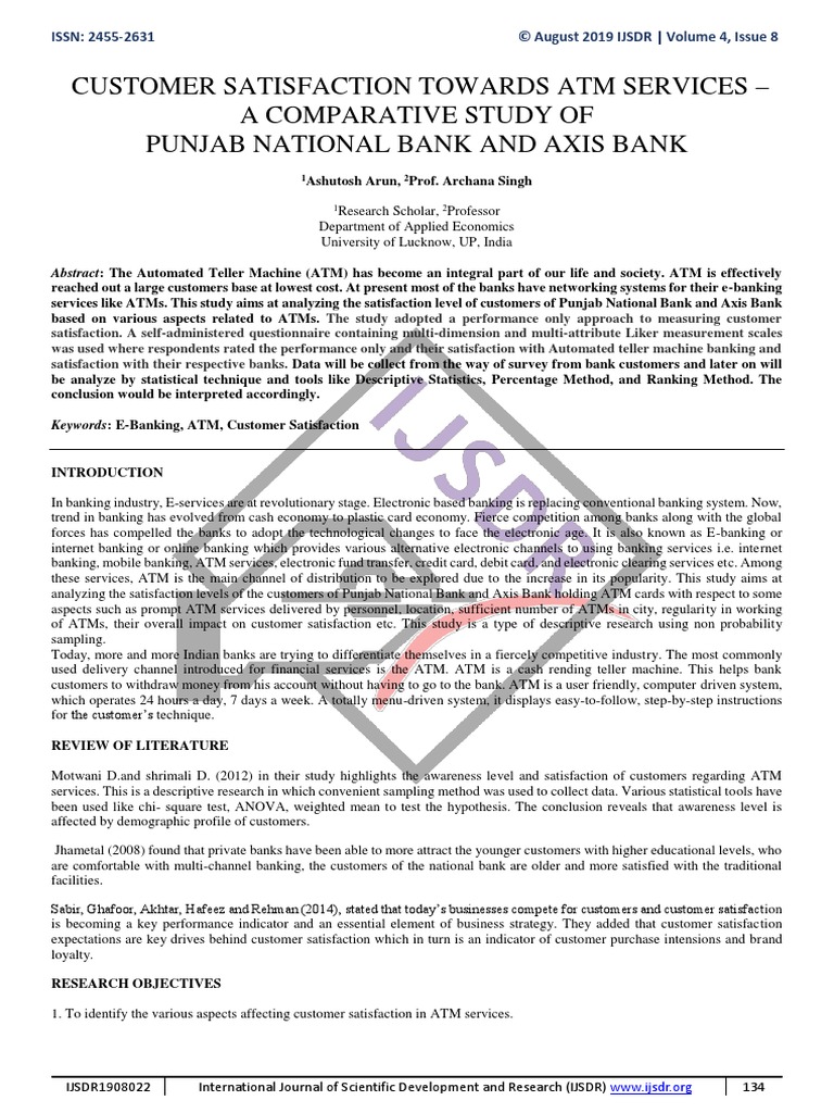 IJSDR1908022 | PDF | Automated Teller Machine | Customer Satisfaction