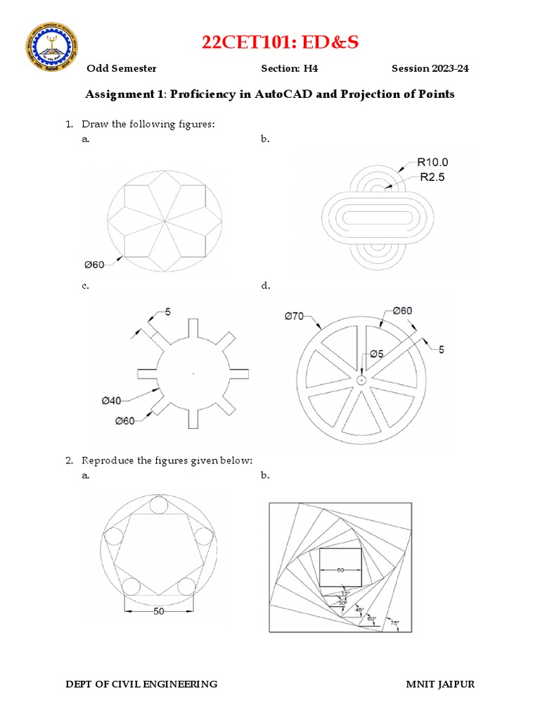 22cet101: Ed&S: Assignment 1: Proficiency in Autocad and Projection of ...
