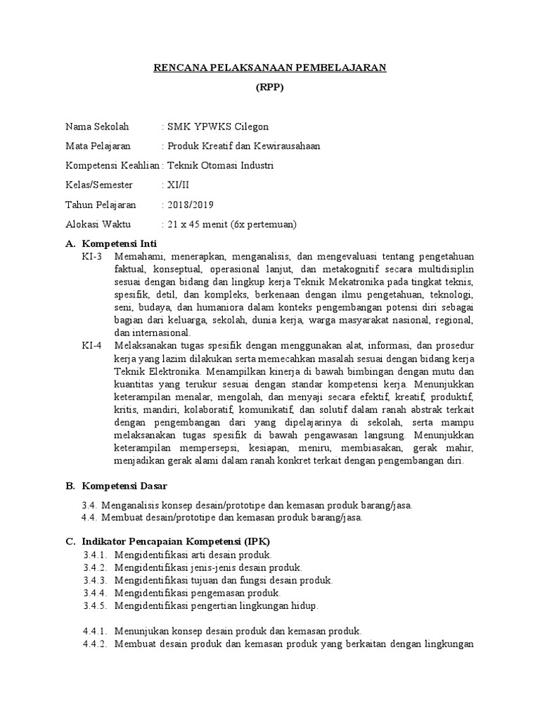 RPP PKK Adiwiyata | PDF | Bisnis