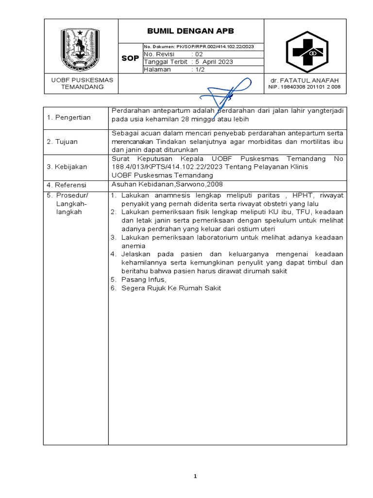 Sop Bumil Dengan Apb | PDF
