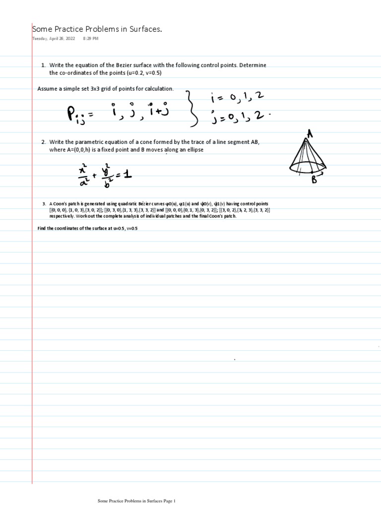 Some Practice Problems in Surface Modeling | PDF