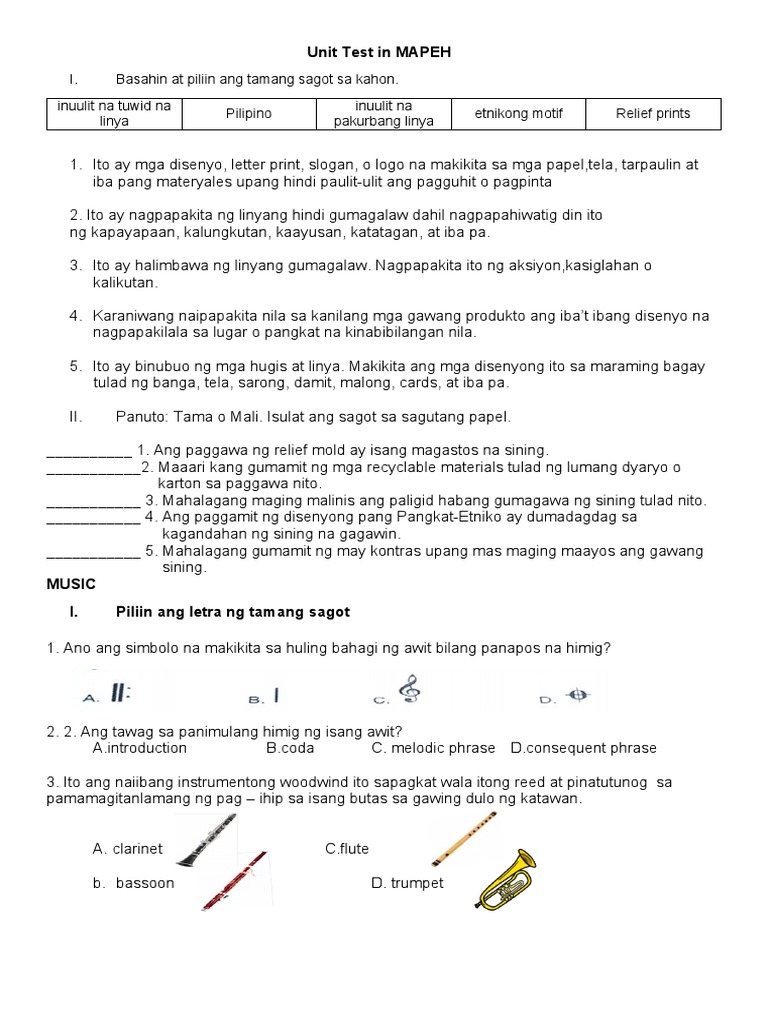 Unit Test in Mapeh | PDF