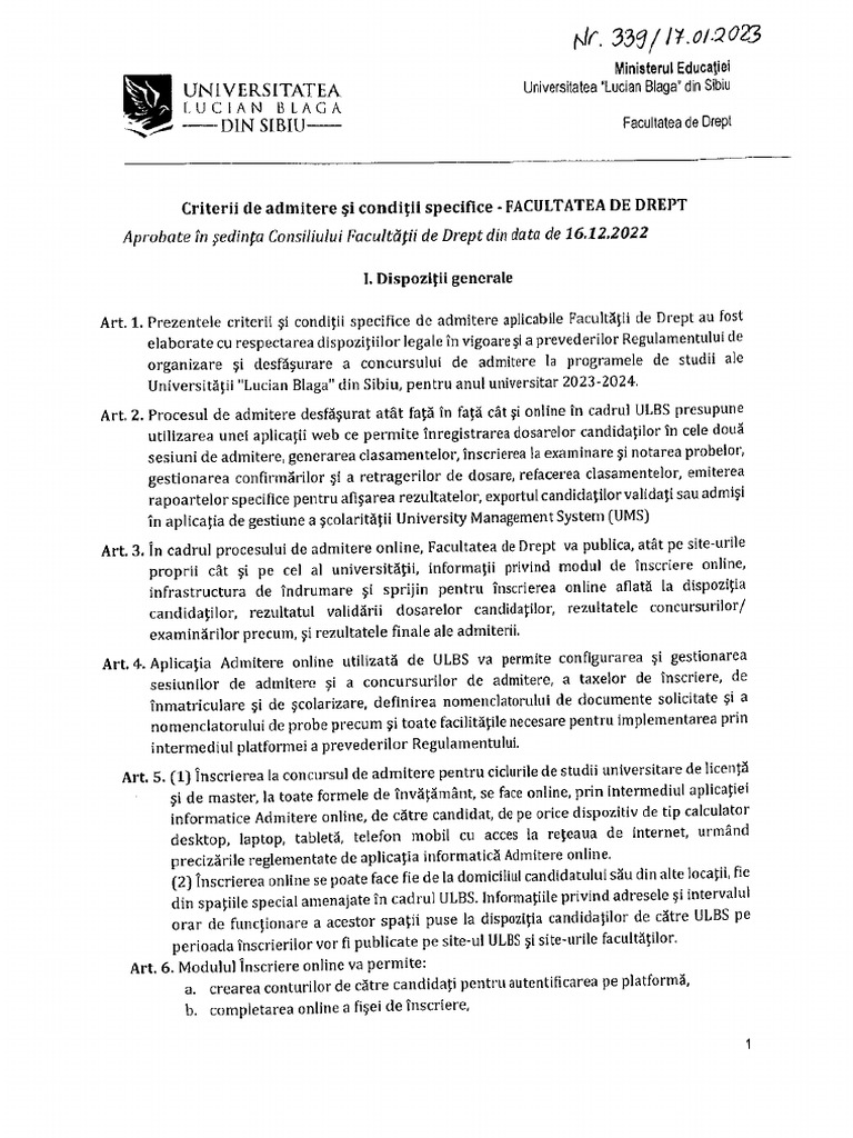 Conditii Admitere Drept | PDF