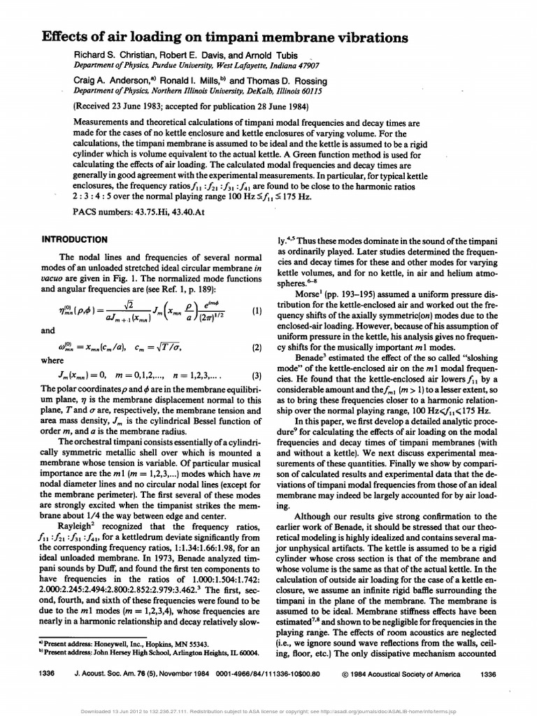Effects of Air Loading On Timpani Membrane | PDF