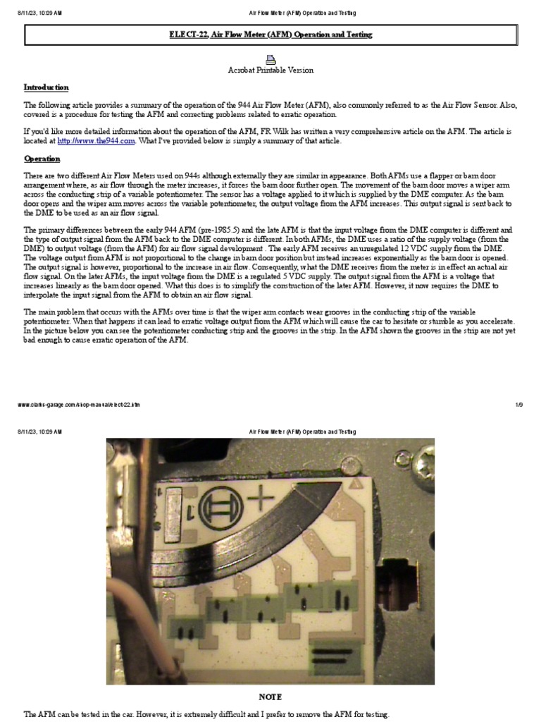 Air Flow Meter (AFM) Operation and Testing | PDF | Voltage | Electrical ...