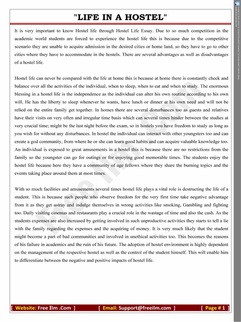 Life in A Hostel | PDF