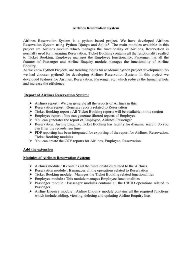 Airlines Reservation System | PDF