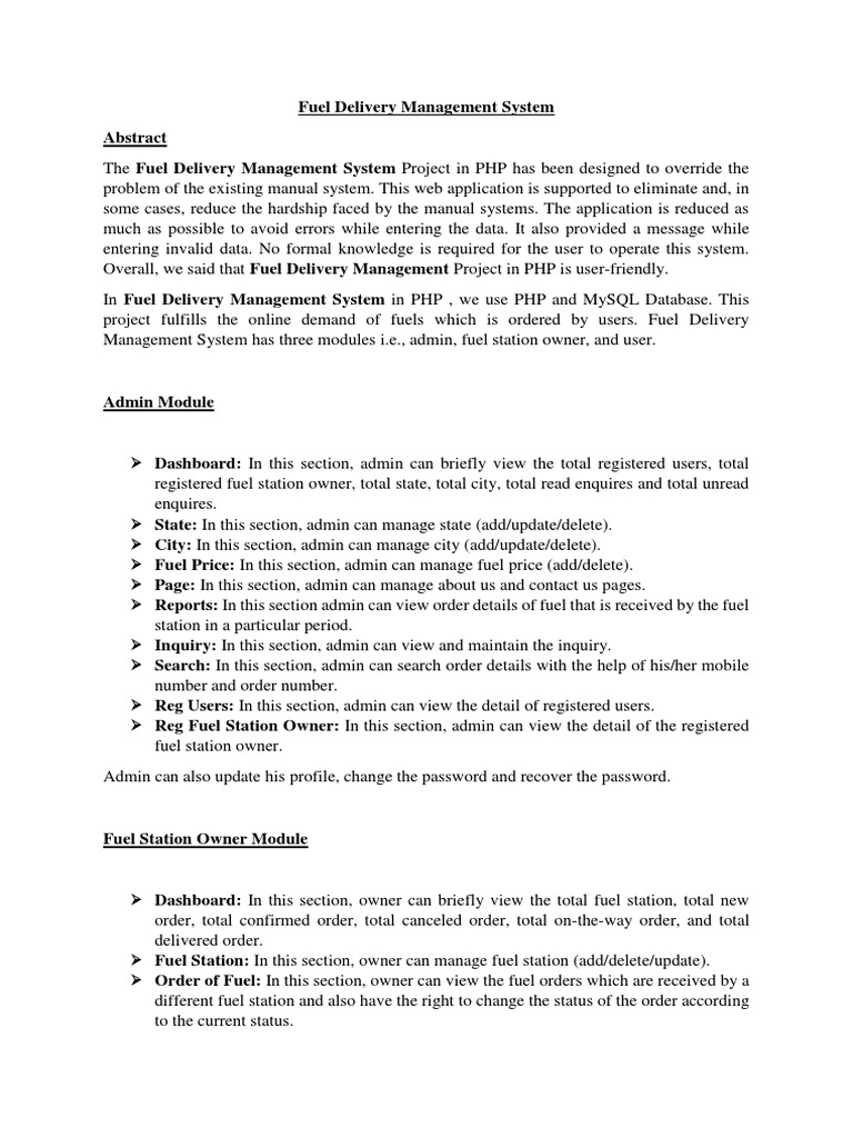 Fuel Delivery Management System | PDF | Php | Information Science