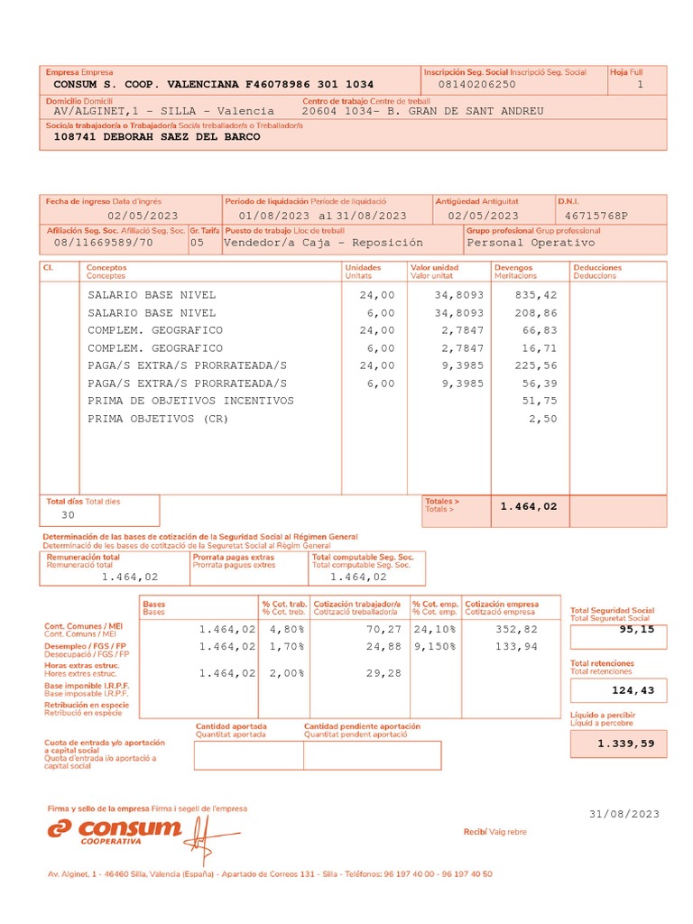 Consum S. Coop. Valenciana F46078986 301 1034 | PDF