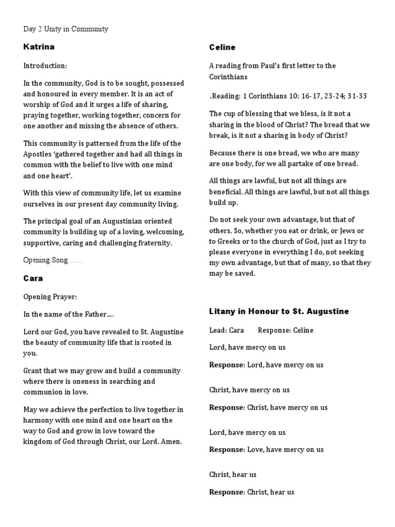 Day 2 Unity in Community | PDF