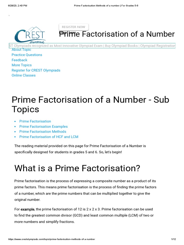 Prime Factorisation Methods of A Number - For Grades 5-6 | PDF ...