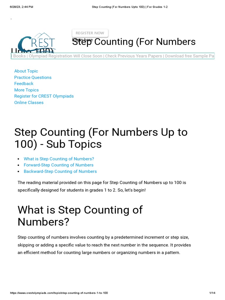 Step Counting (For Numbers Upto 100) - For Grades 1-2 | PDF