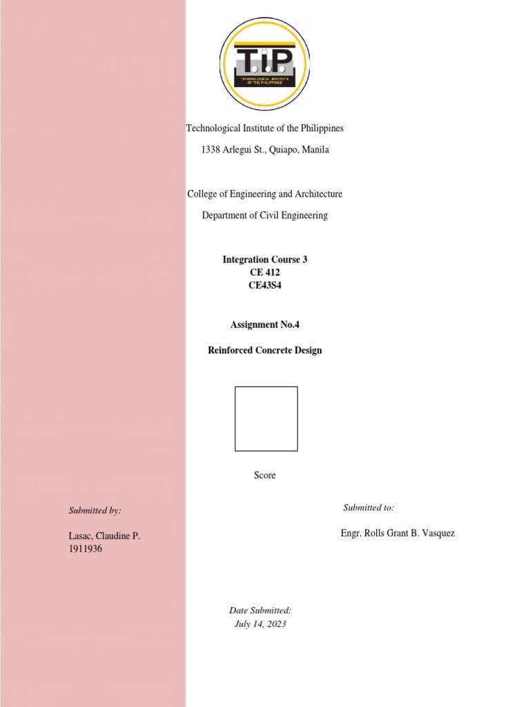 Lasac. Assignment 4. Ce43s4 | PDF | Reinforced Concrete | Building Technology