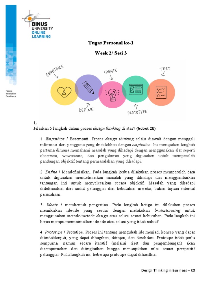 Tugas Personal Ke-1 Week 2/ Sesi 3: Design Thinking in Business - R0 | PDF