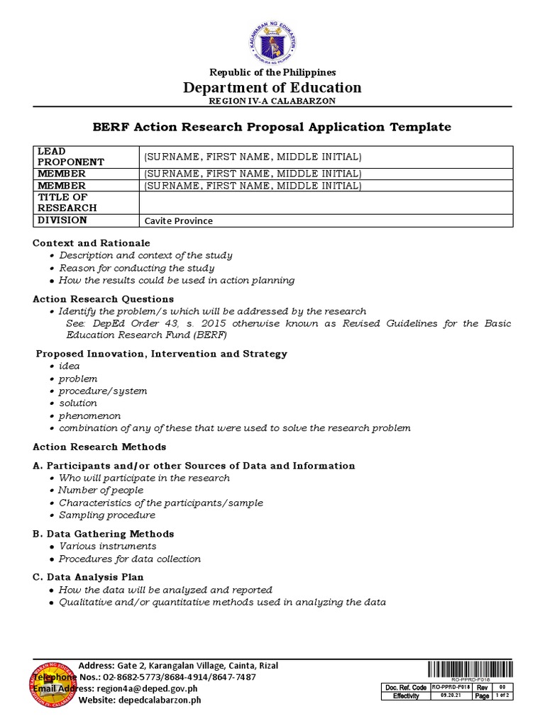Action Research Proposal Template | PDF | Data | Science