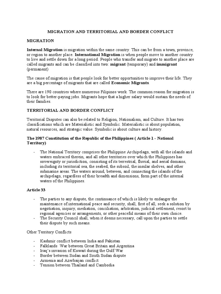 Migration and Territorial and Border Conflict | PDF | Human Migration | Philippines