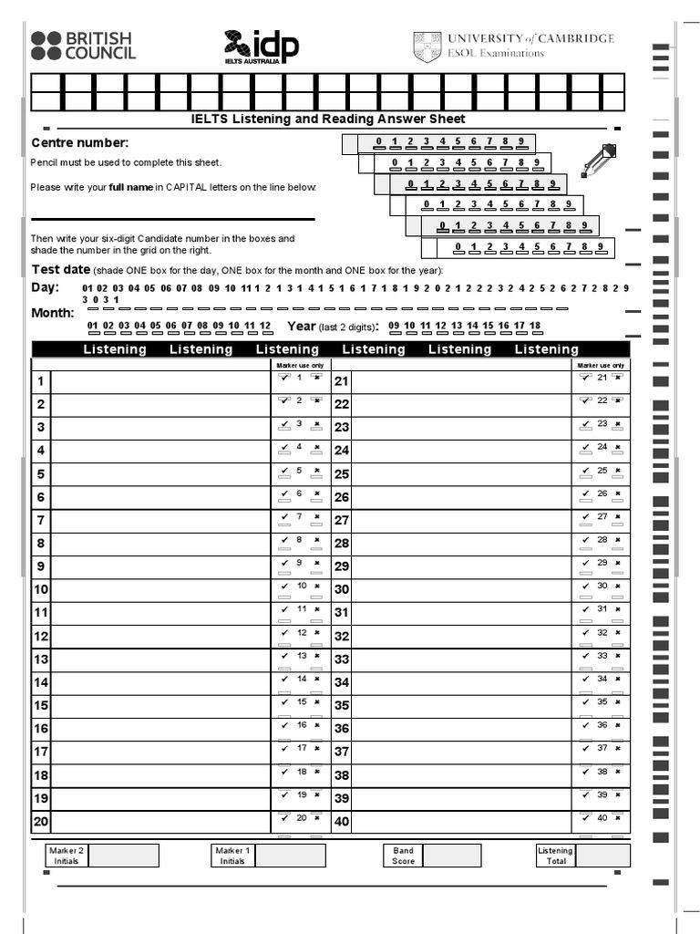 Listening Answer Sheet-12 | PDF | International English Language ...