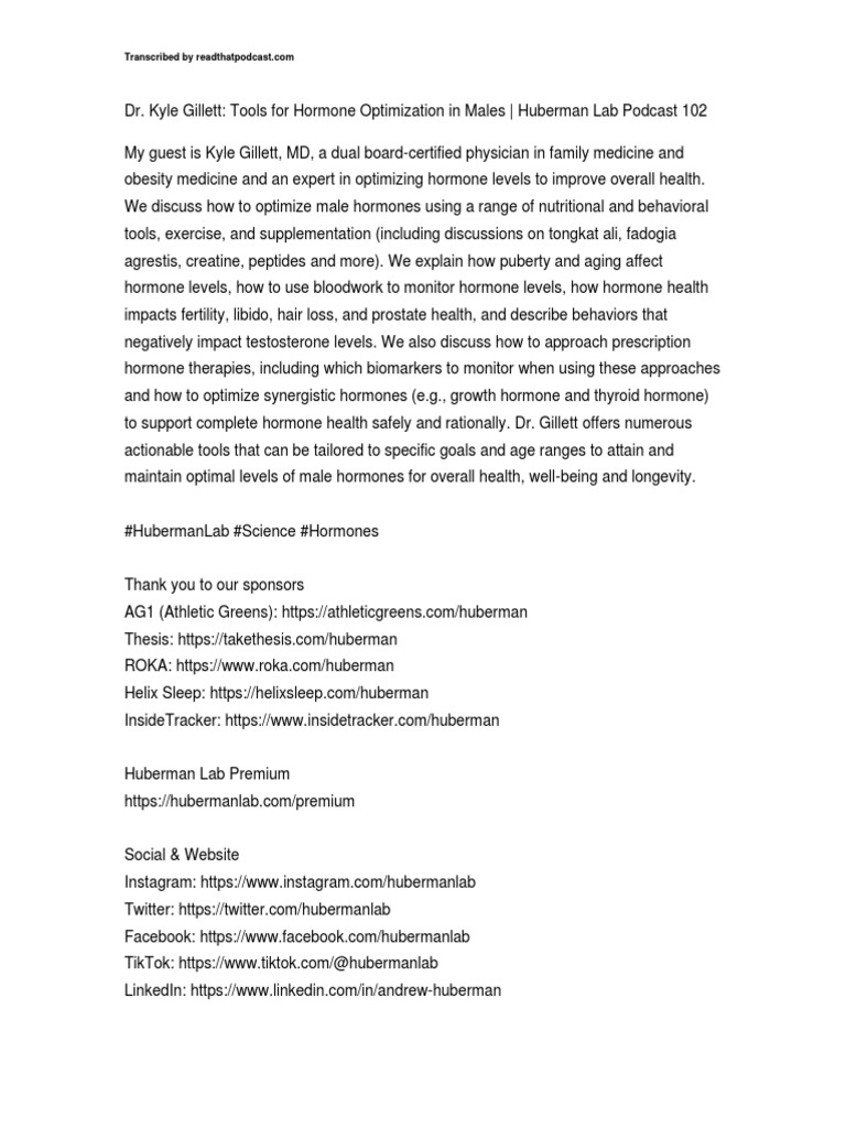 DR Kyle Gillett Tools For Hormone Optimization in Males | PDF | Puberty ...