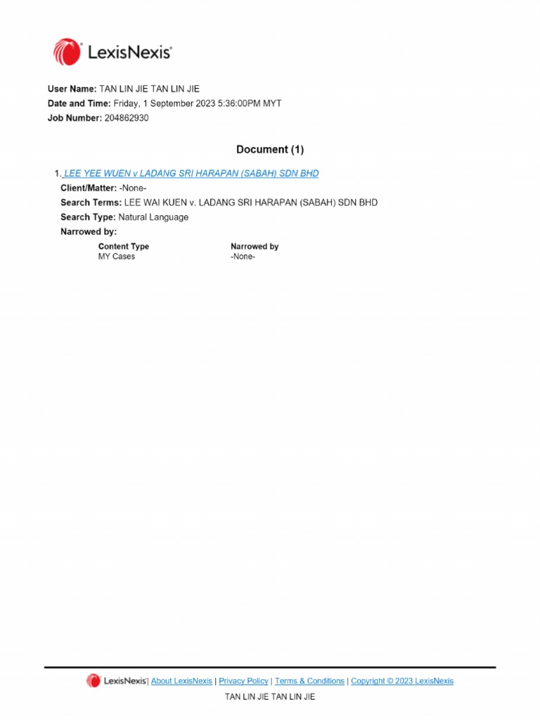 LEE YEE WUEN V LADANG SRI HARAPAN (SABAH) SDN BHD | PDF