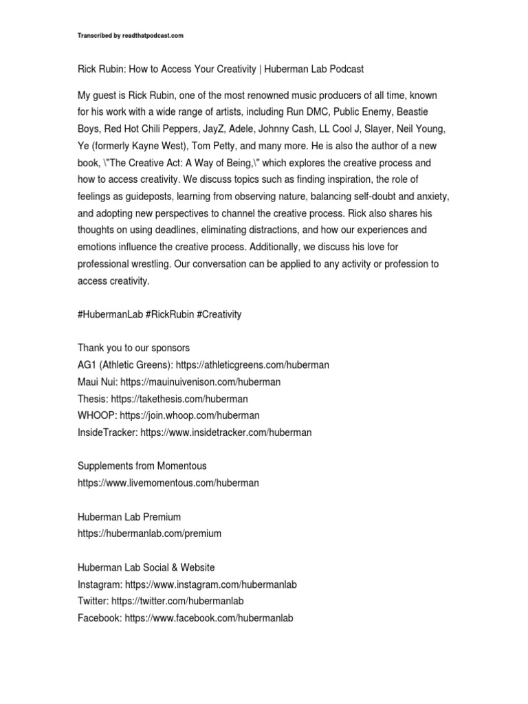 Rick Rubin on Unlocking Creativity | PDF | Creativity | Thought