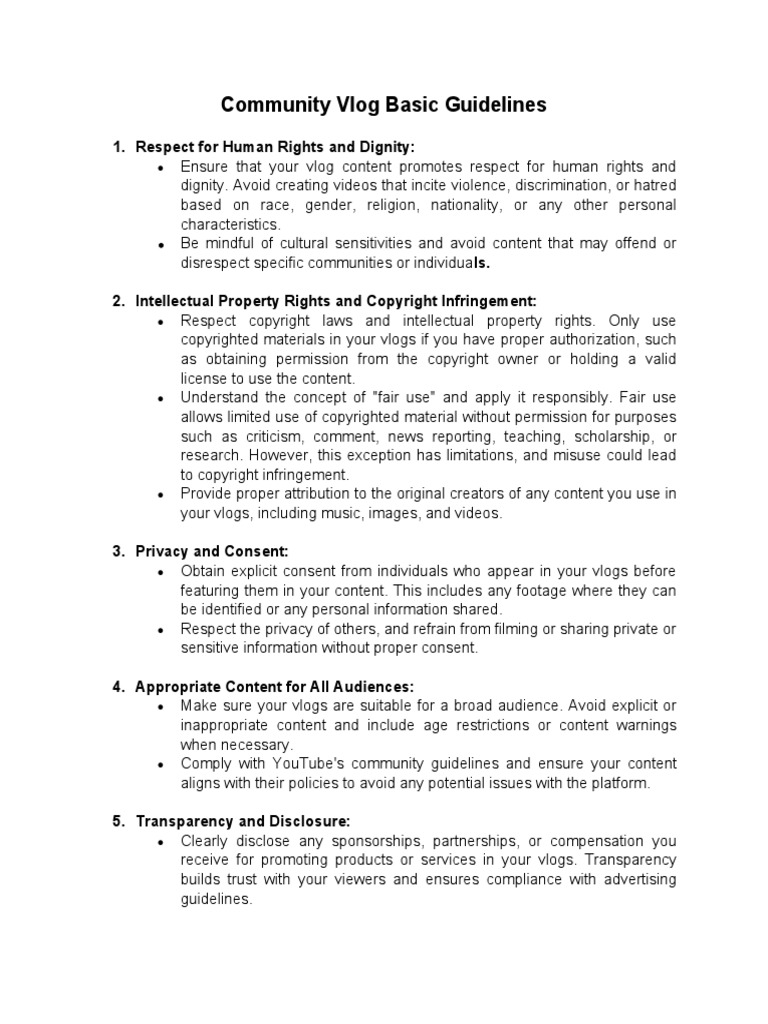 Content Creators Community Vlog Guidelines | PDF