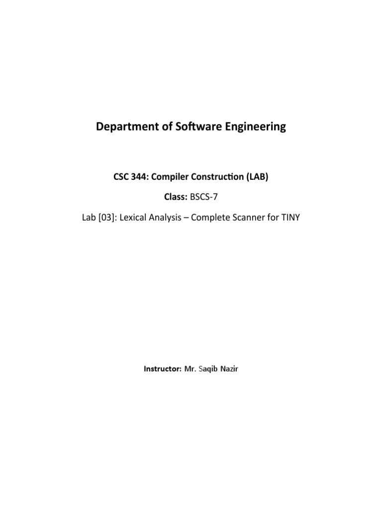 Lexical Analysis Lab for TINY | PDF | Systems Engineering | Computing