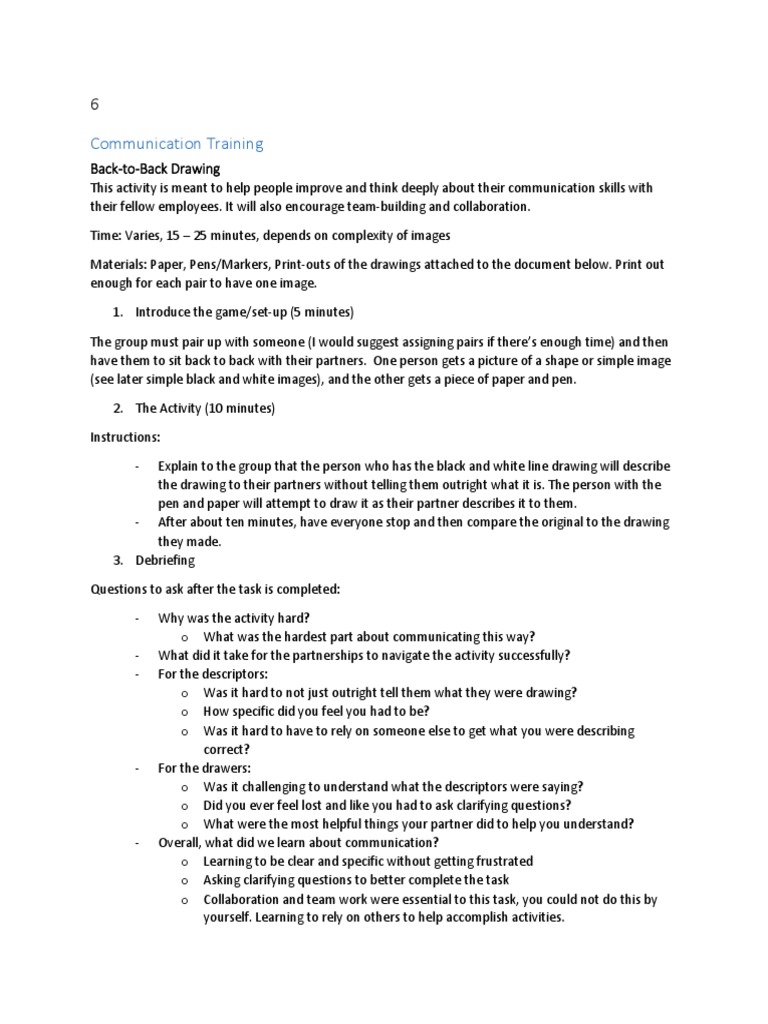Back-to-Back Drawing Communication Exercise | PDF | Drawing | Learning