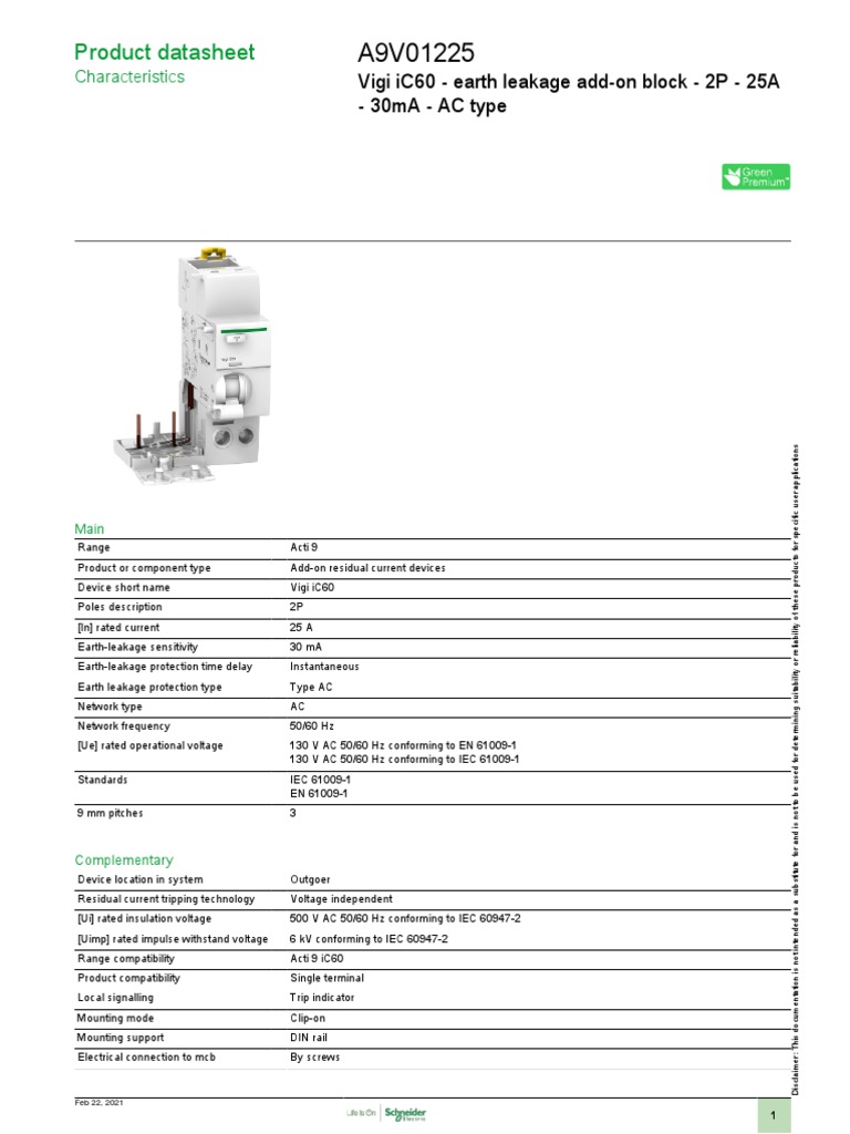 Miniature Circuit Breaker - Acti9 Ic60 - A9V01225 | PDF | Alternating Current | Electrical ...