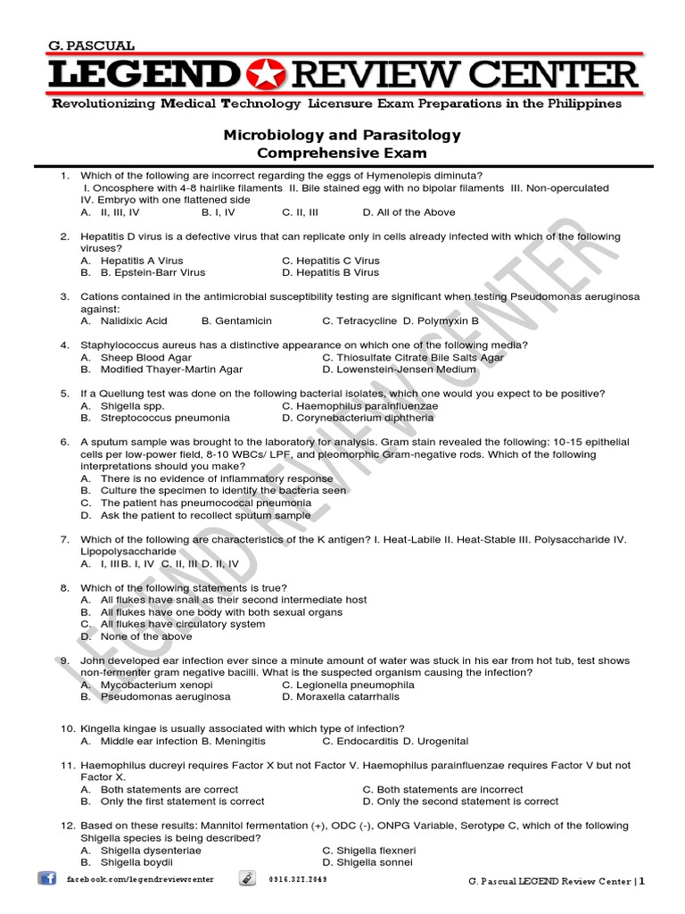 Microbiology and Parasitology Exam Review | PDF | Streptococcus | Gram ...