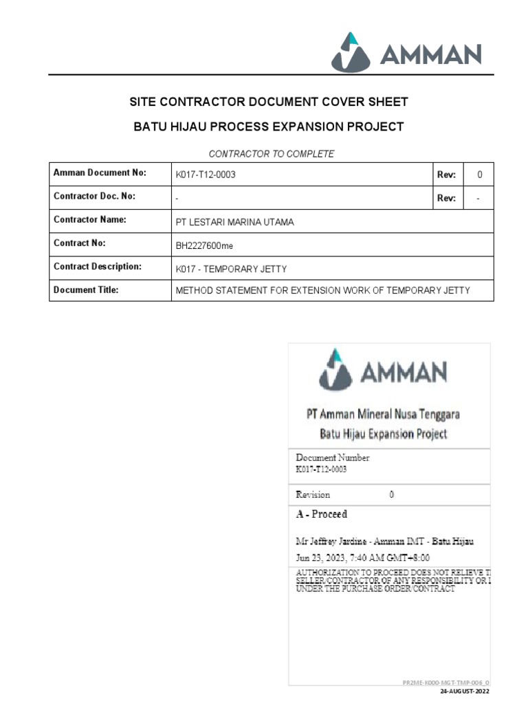 K017-T12-0003 - 0 Method Statement For Extension Work of Temporary Jetty | PDF | Crane (Machine ...