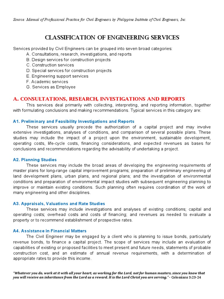 Classification of Engineering Services | PDF | Engineer | Specification ...