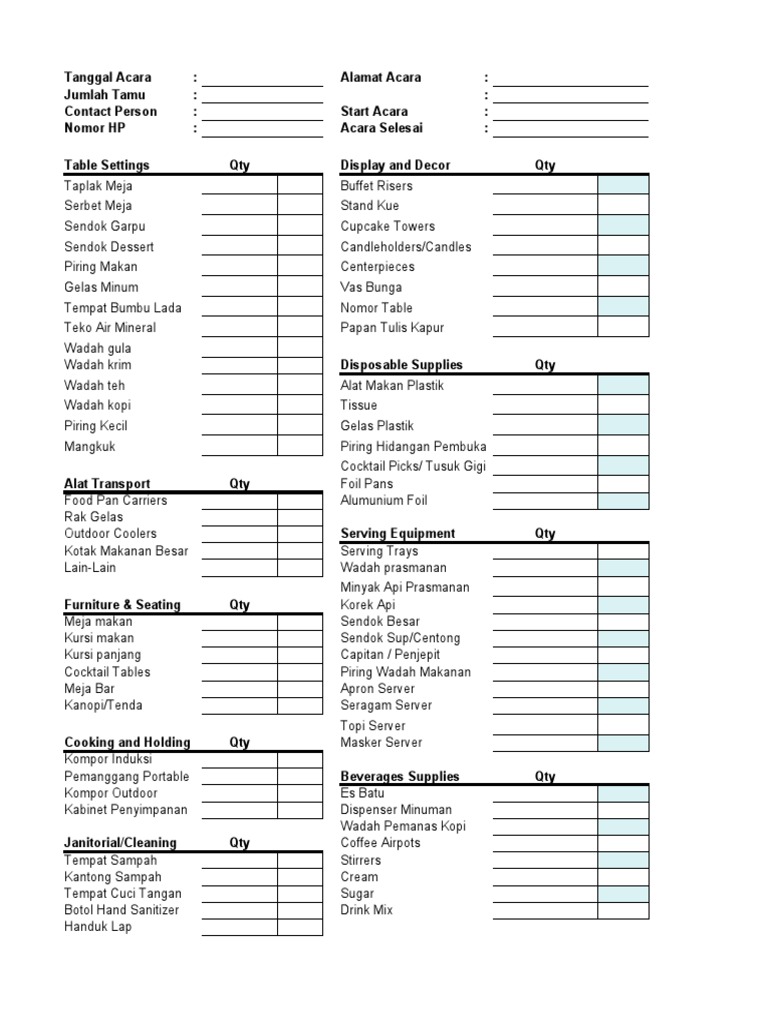 Contoh Checklist Banquet Team | PDF
