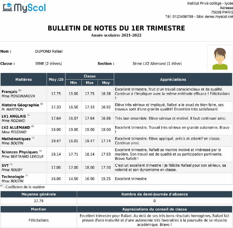 Mon Bulletin de Notes 1er Trimestre | PDF