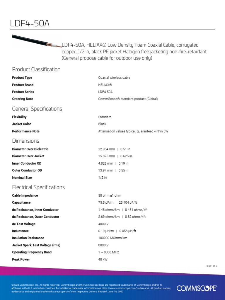 LDF4-50A Product Specifications | PDF | Coaxial Cable | Materials Science