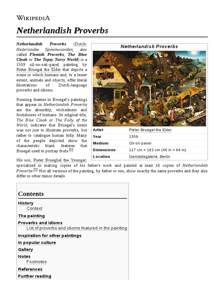 Bruegel's 1559 'Netherlandish Proverbs' | PDF | Paintings