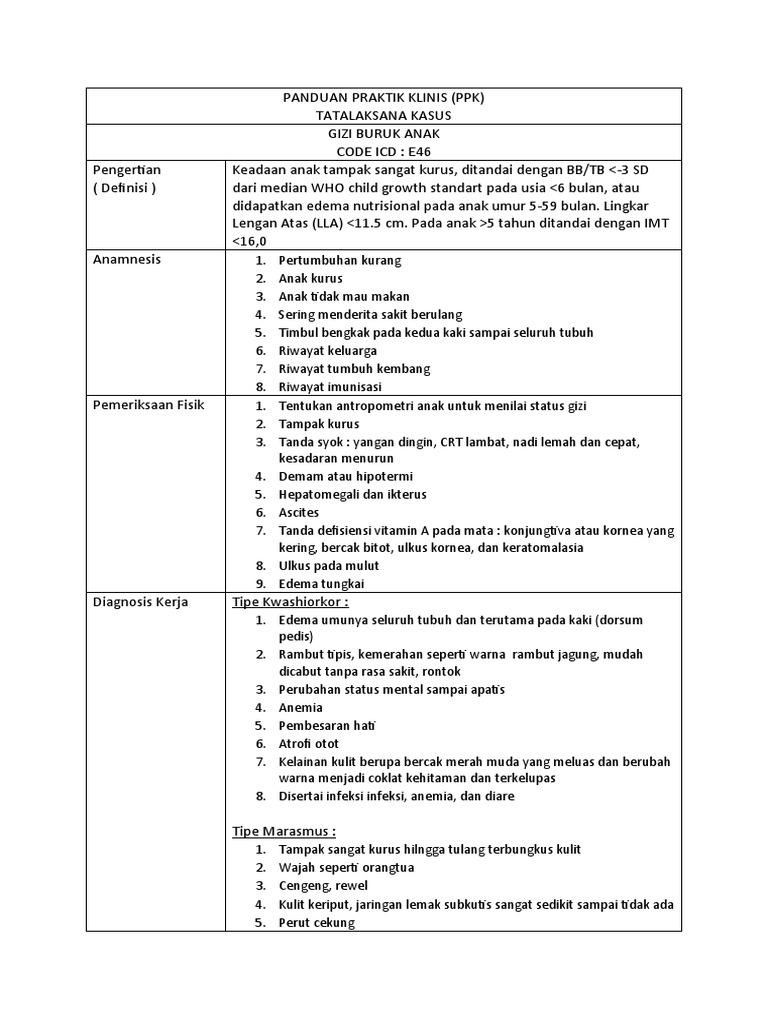 PANDUAN PRAKTIK KLINIS Gizi Buruk | PDF | Pengembangan Diri