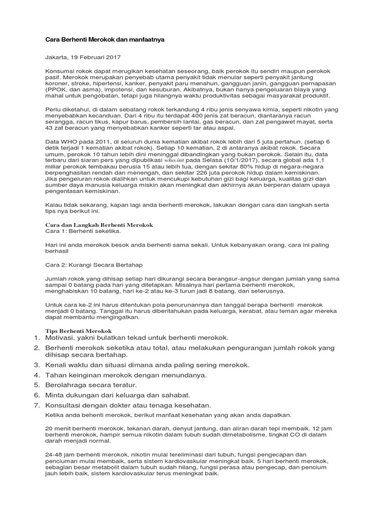 Cara Efektif Berhenti Merokok dan Manfaatnya | PDF