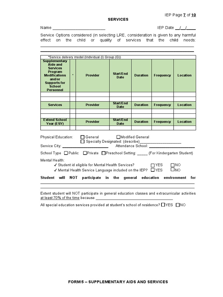 Form 5 Supplementary Aids and Services | PDF | Career & Growth