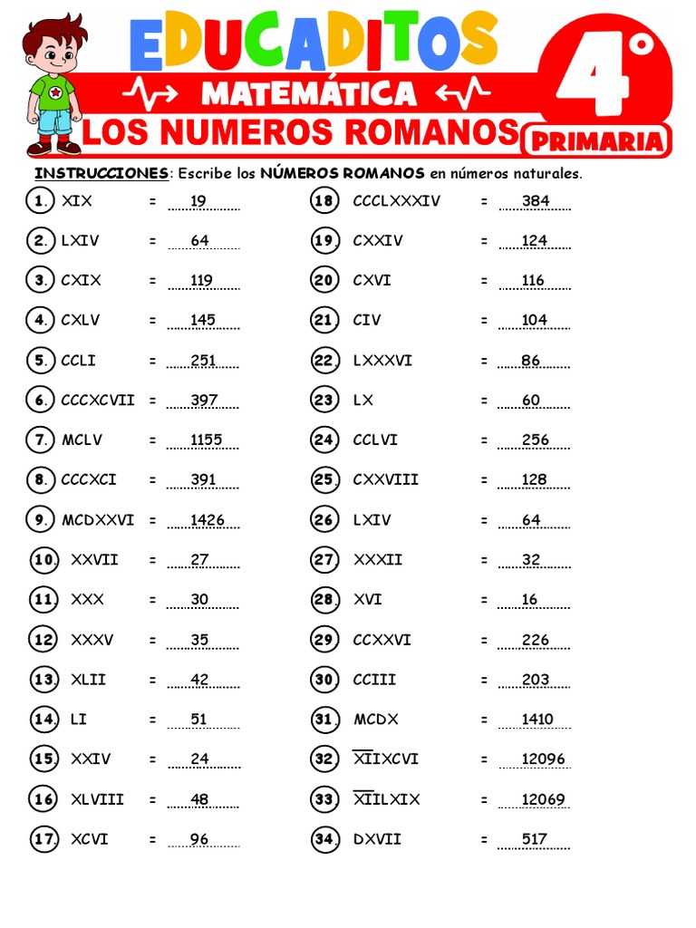 Los Numeros Romanos para Cuarto Grado de Primaria | PDF