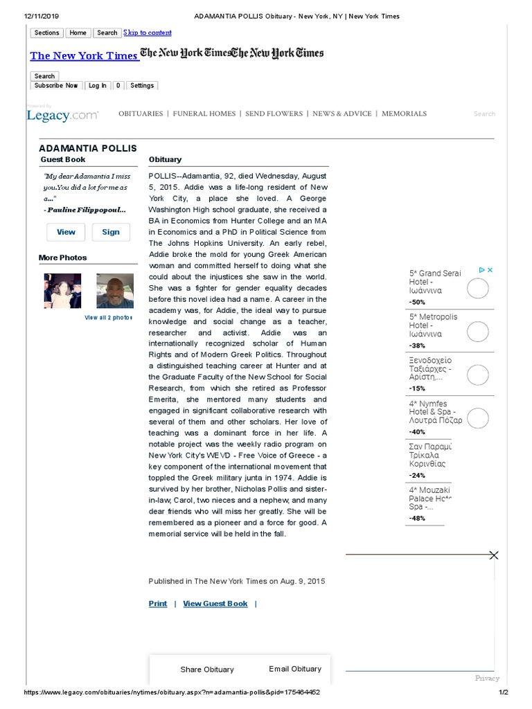 Adamantia Pollis: A Life Remembered | PDF