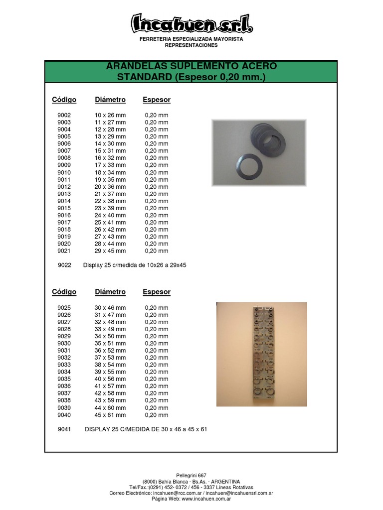 Catalogo Arandelas Ajuste | PDF | Longitud | Metro