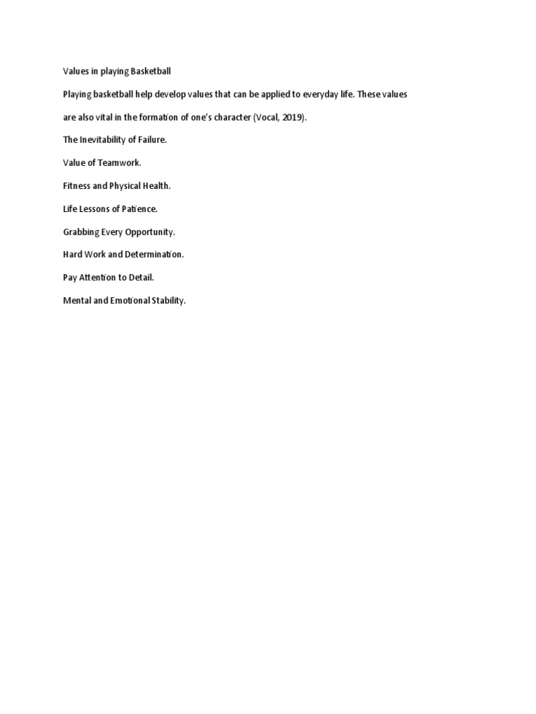 Values in Playing Basketball | PDF