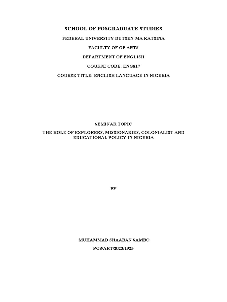 The Role of Explorers | PDF | Christian Mission | Nigeria