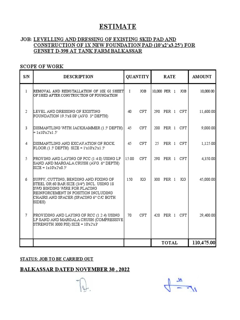Genset Pad 10ftx2ft | PDF | Length | Area