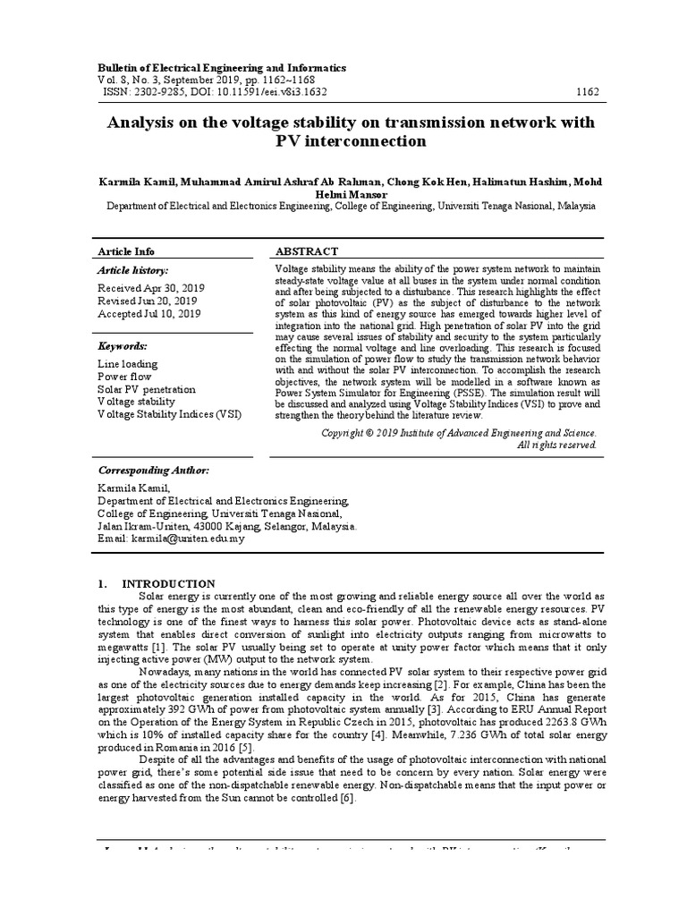 Analysis On The Voltage Stability On Transmission Network With PV Interconnection | PDF | Solar ...