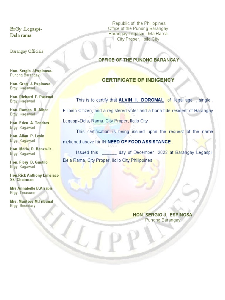 Brgy.2ND Indigent Certification | PDF