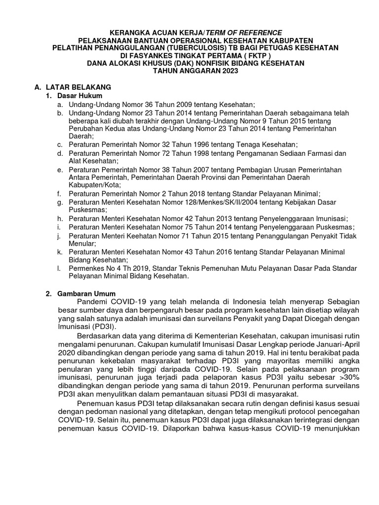 Tor Pelatihan TB Bid P2P 2023 Approved | PDF | Pengembangan Diri | Kesehatan Holistik