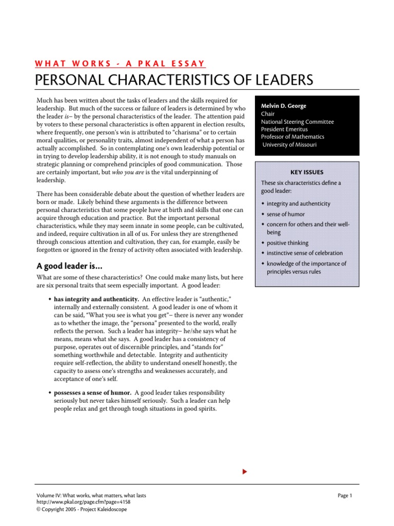 George - Personal Characteristics of Leaders | PDF | Leadership ...