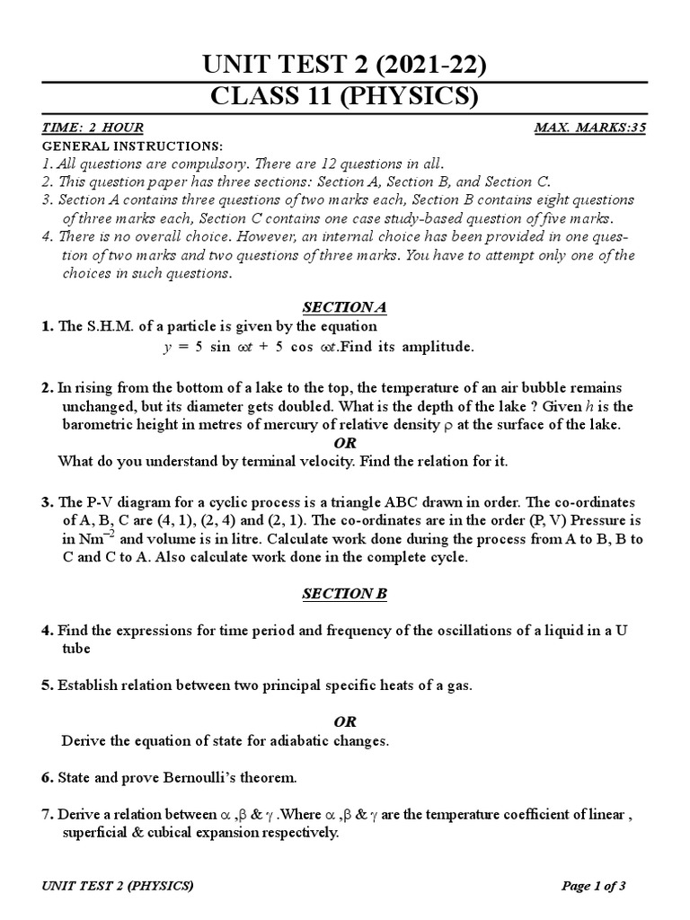 Unit Test 2 Term 2 Class 11 | PDF | Sound | Waves