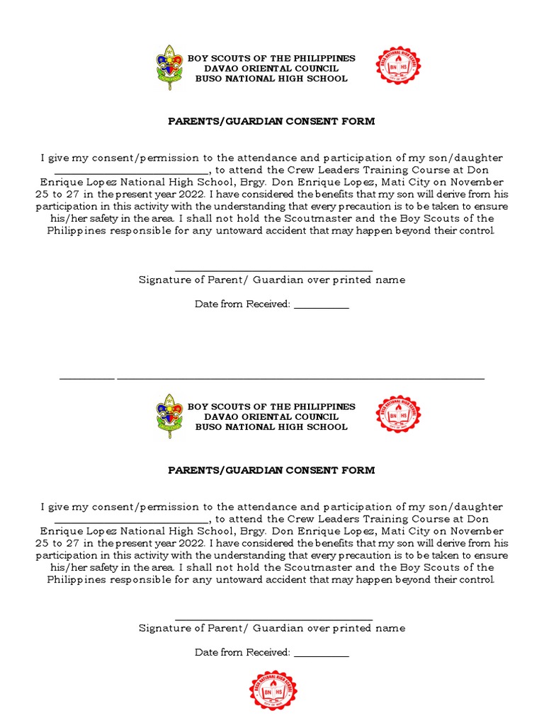 Scouts PARENTS CONSENT | Download Free PDF | Outdoor Recreation ...